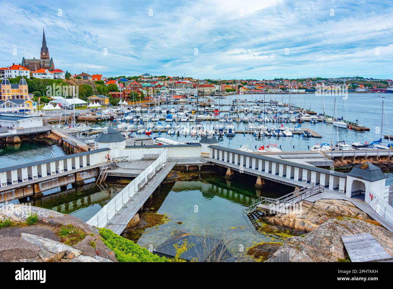 Cityscape of Swedish town Lysekil behind a bath house Stock Photo - Alamy