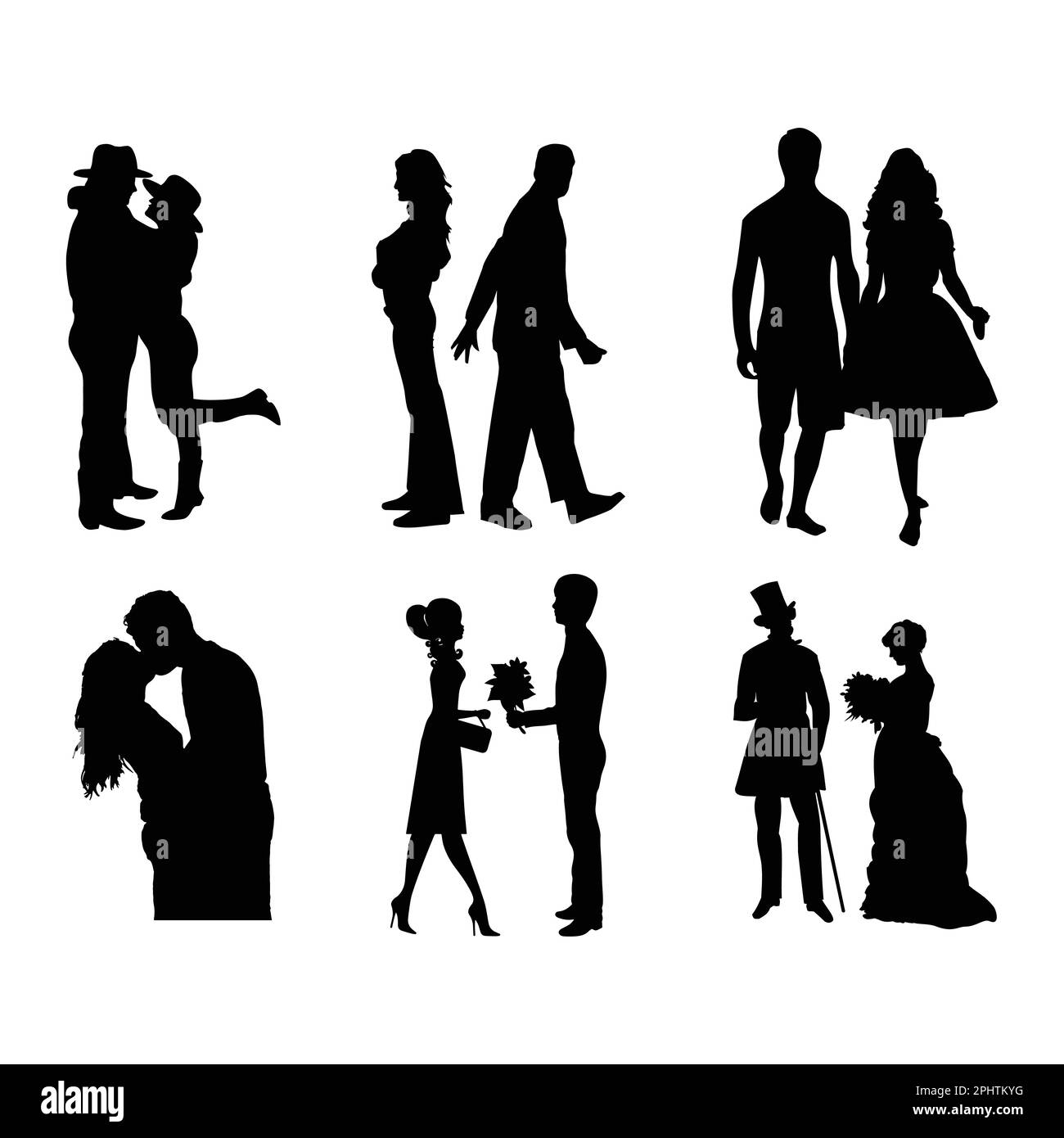 Silhouettes Of Couples On A White Background Vector Illustration Stock