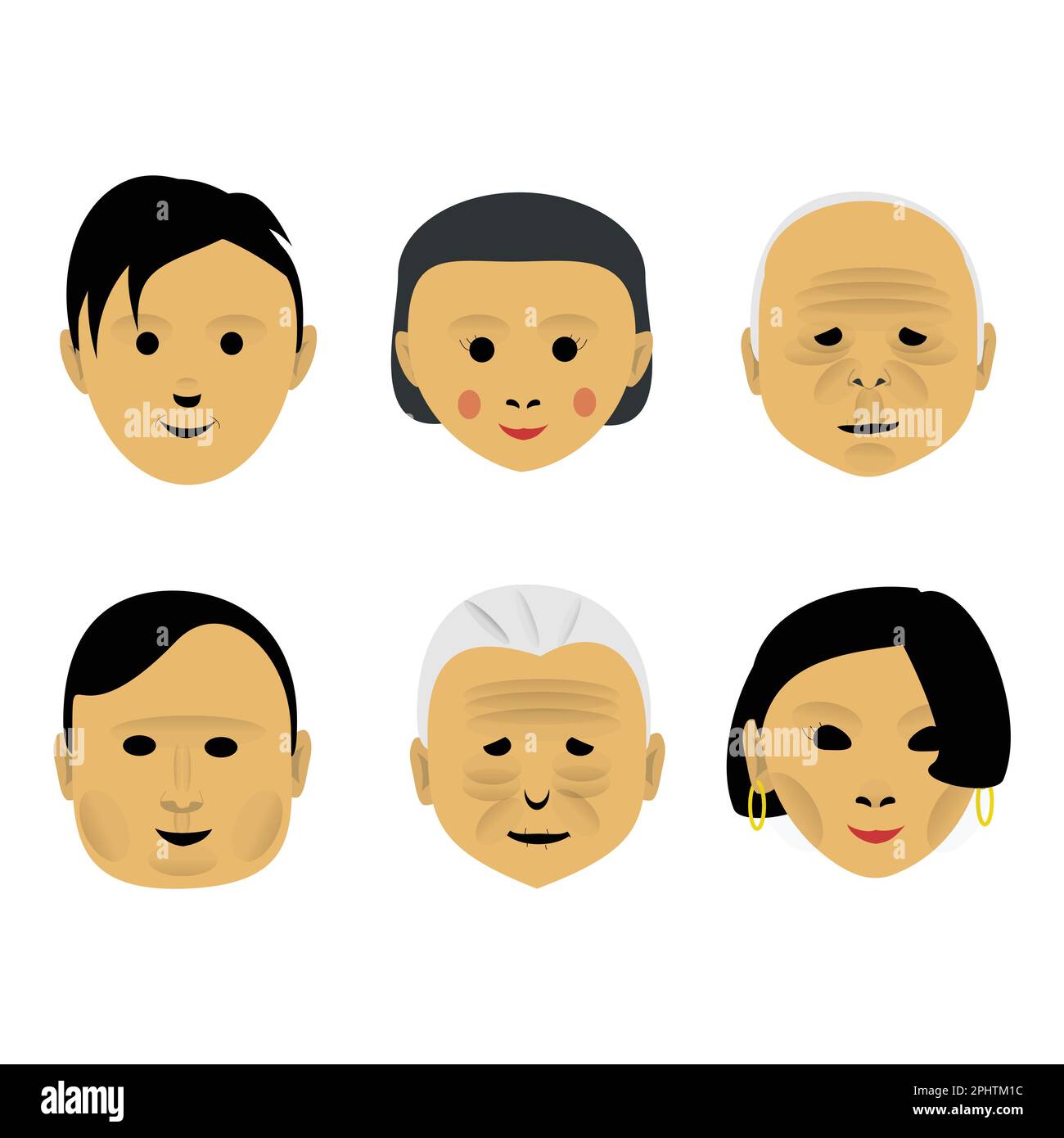 Set of various faces of old people. Vector illustration in flat style ...