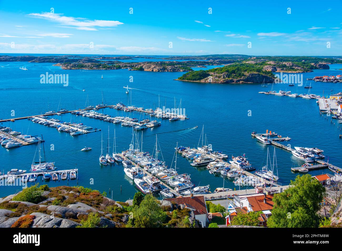 View of marina in Swedish town Fjällbacka Stock Photo - Alamy