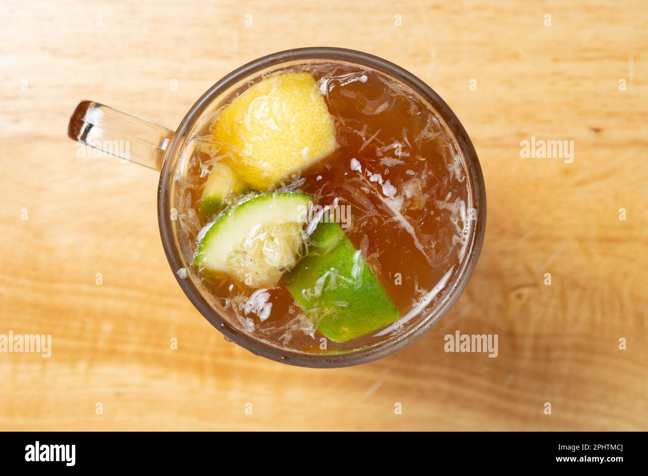 top view glass cup of iced lemon horizontal composition Stock Photo - Alamy