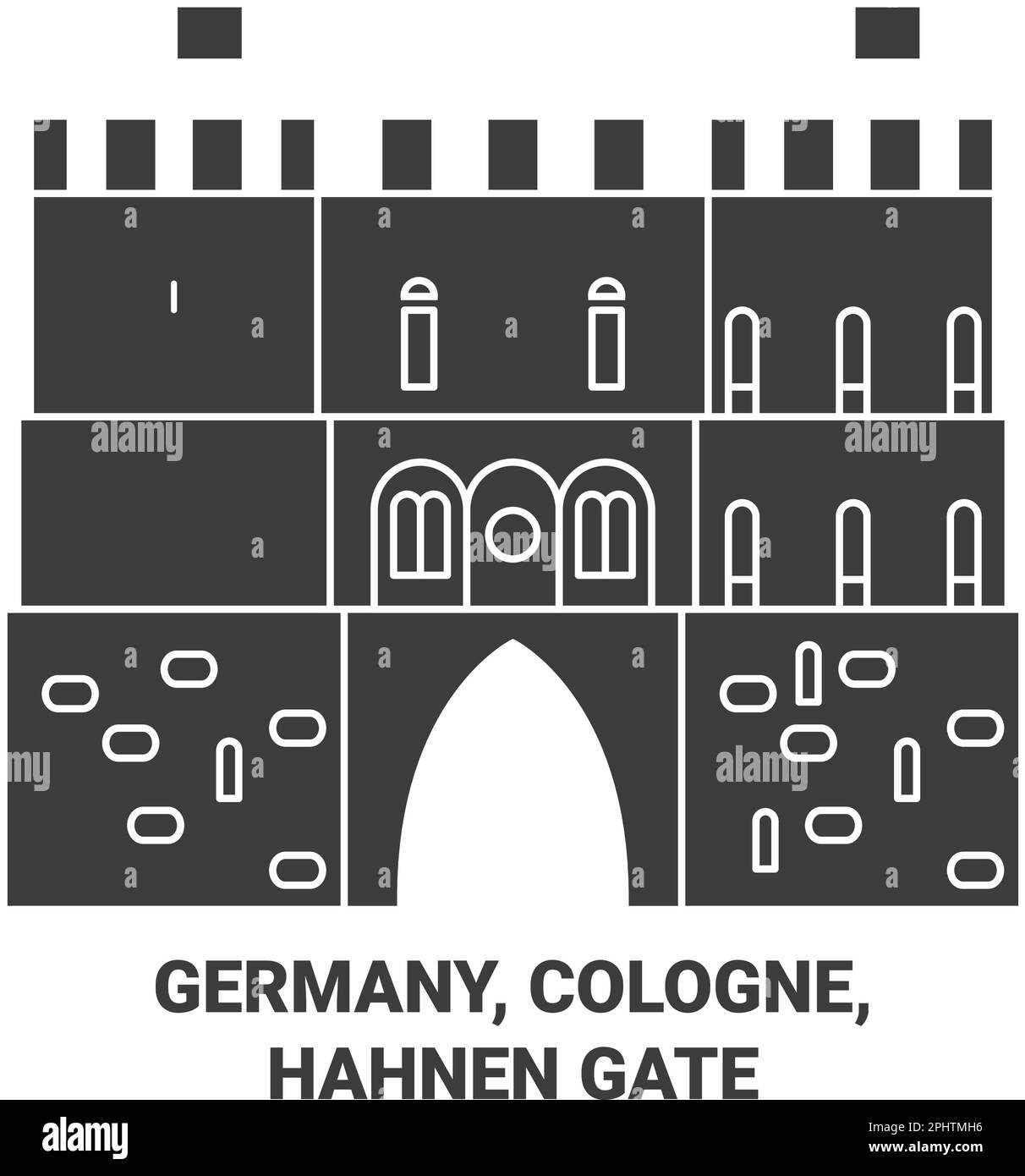 Germany, Cologne, Hahnen Gate travel landmark vector illustration Stock ...