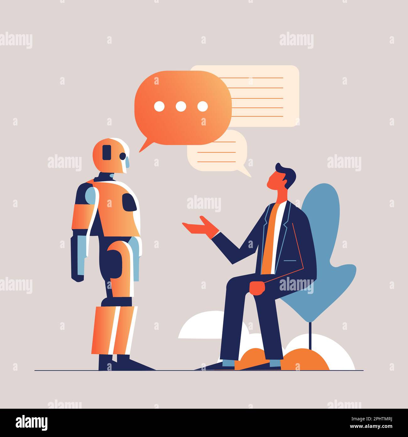 Man communicating with robot. man communicating with artificial ...