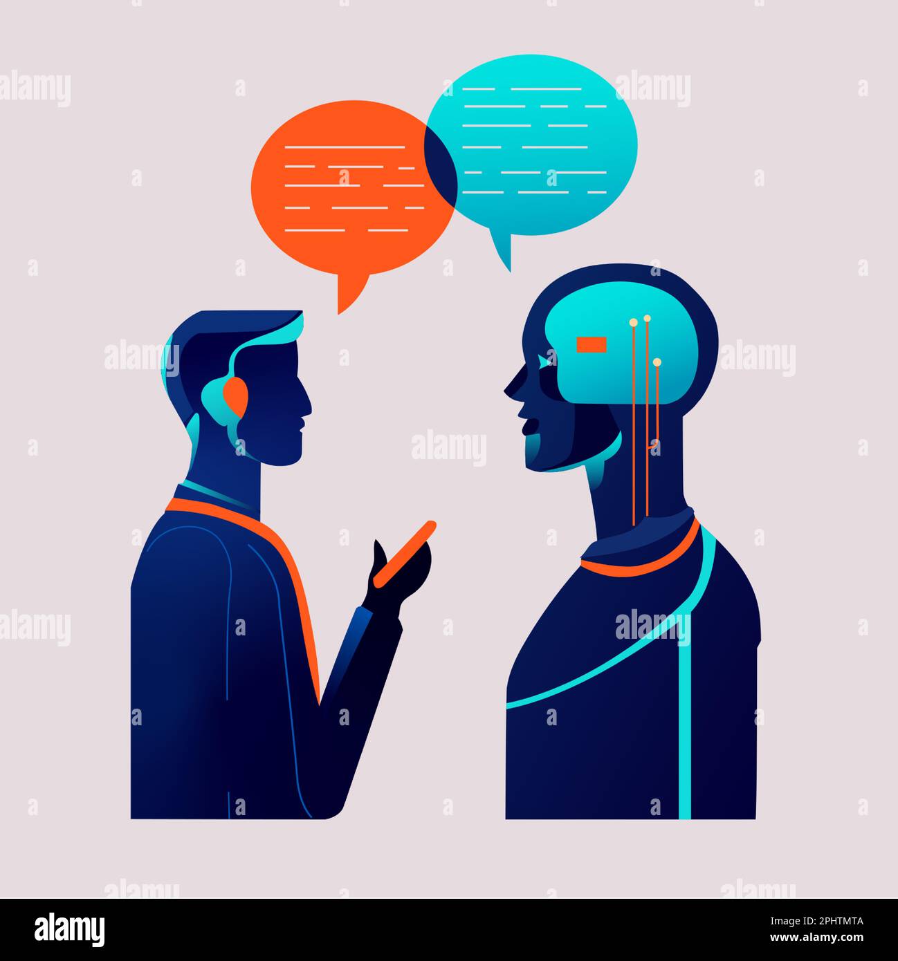 Man communicating with robot. man communicating with artificial ...