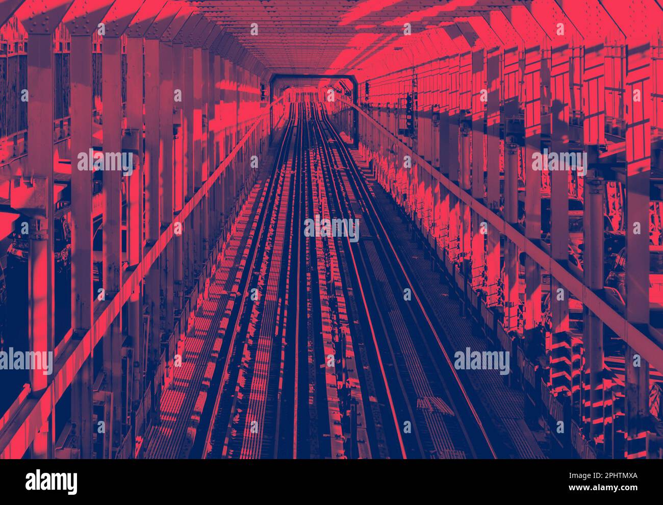Empty train tracks across the Williamsburg Bridge from Brooklyn to ...