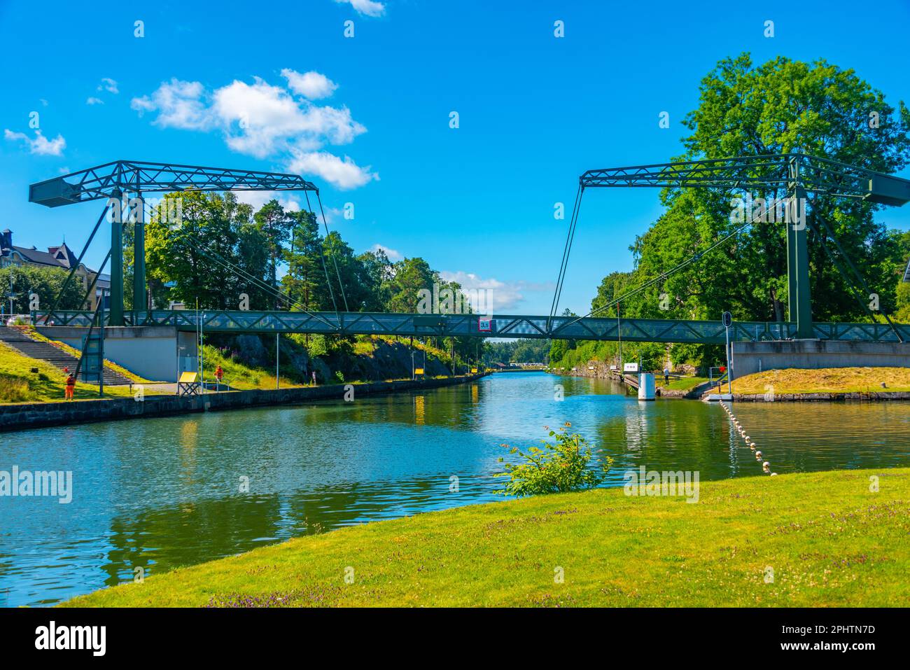 Steel bridge over göta älv river in Swedish town Trollhättan Stock ...