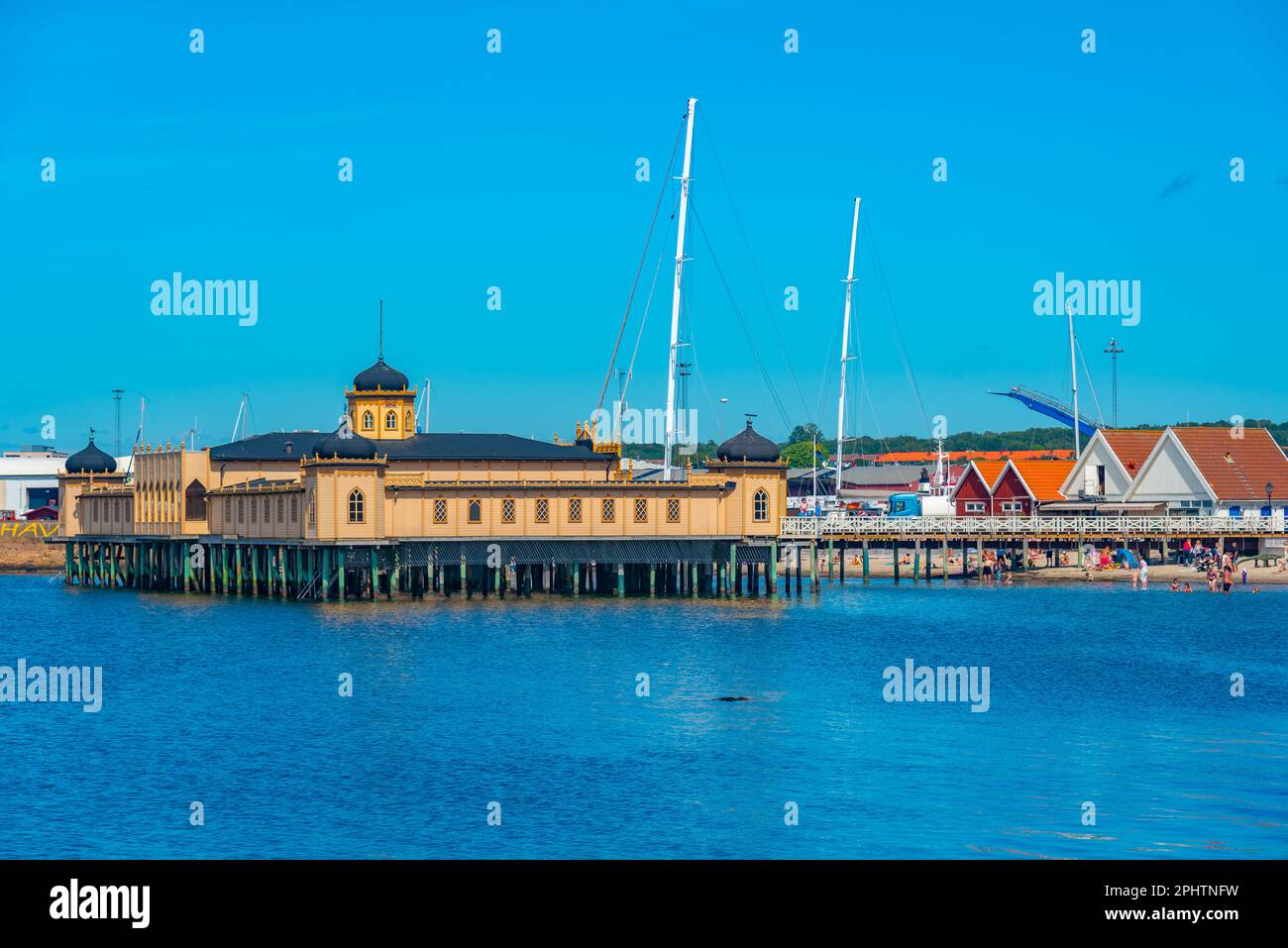 Bathhouse at a beach in Swedish town Varberg Stock Photo - Alamy