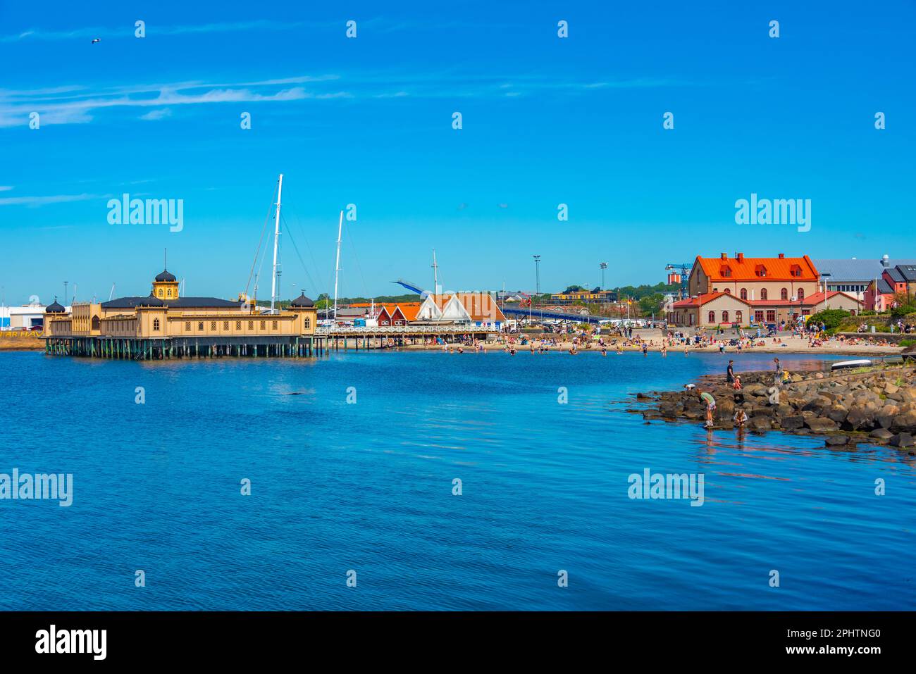 Bathhouse at a beach in Swedish town Varberg Stock Photo - Alamy