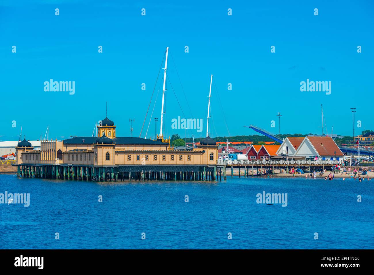 Bathhouse at a beach in Swedish town Varberg Stock Photo - Alamy