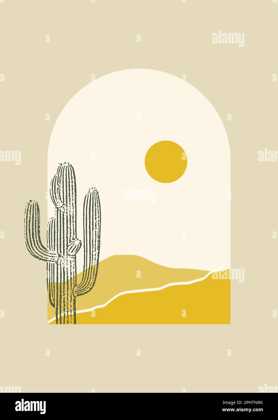 Desert view minimalist abstract aesthetic illustration. Bohemian style ...