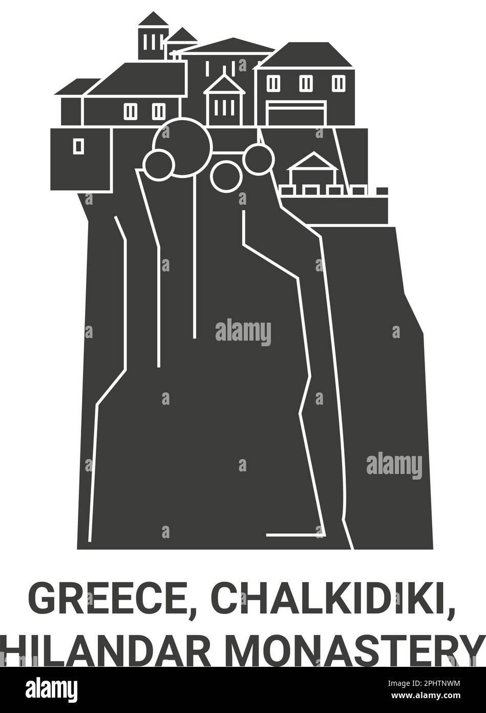 Greece, Chalkidiki, Hilandar Monastery travel landmark vector ...