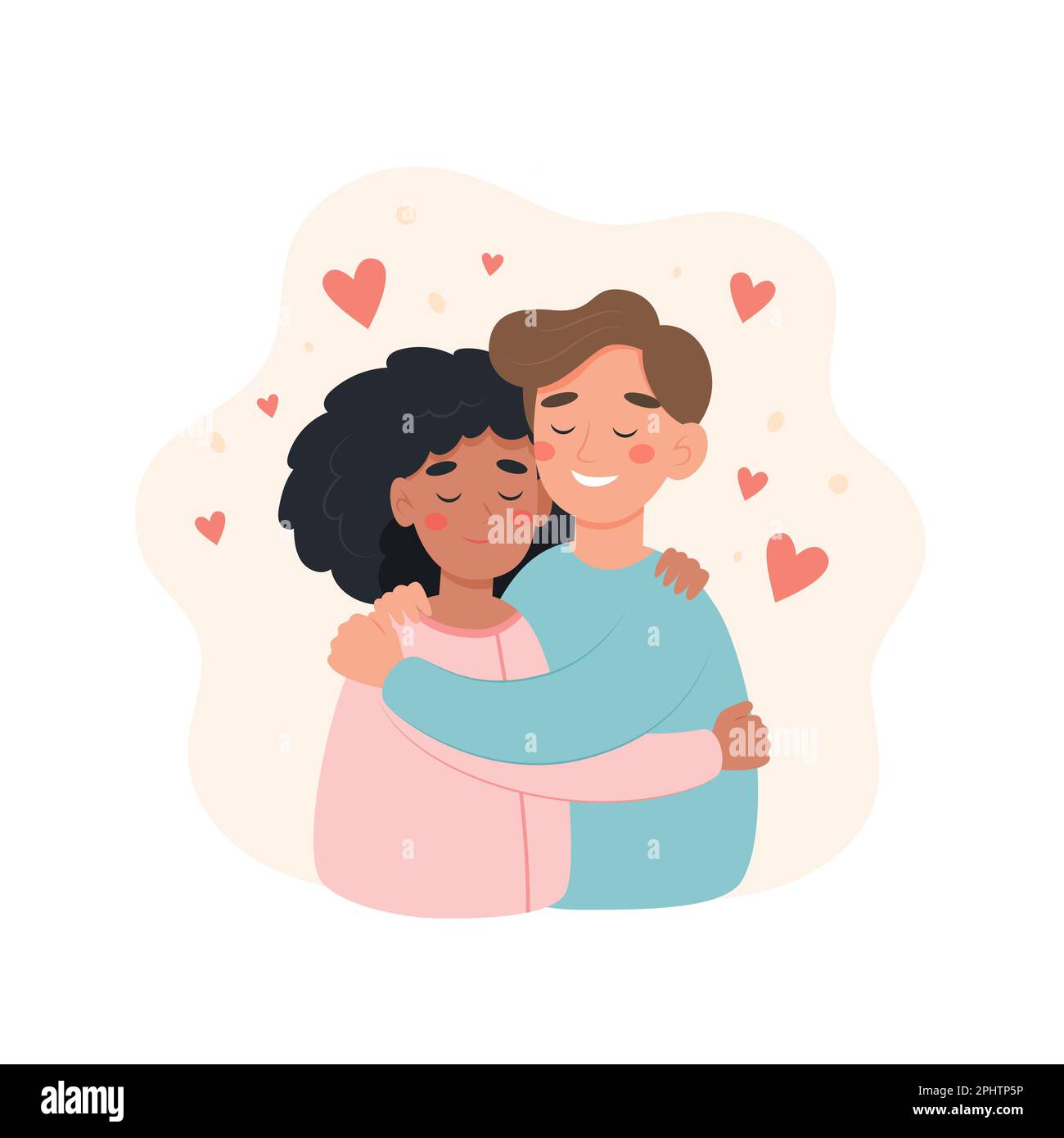 Happy international couple. Man and woman of different races hugging ...