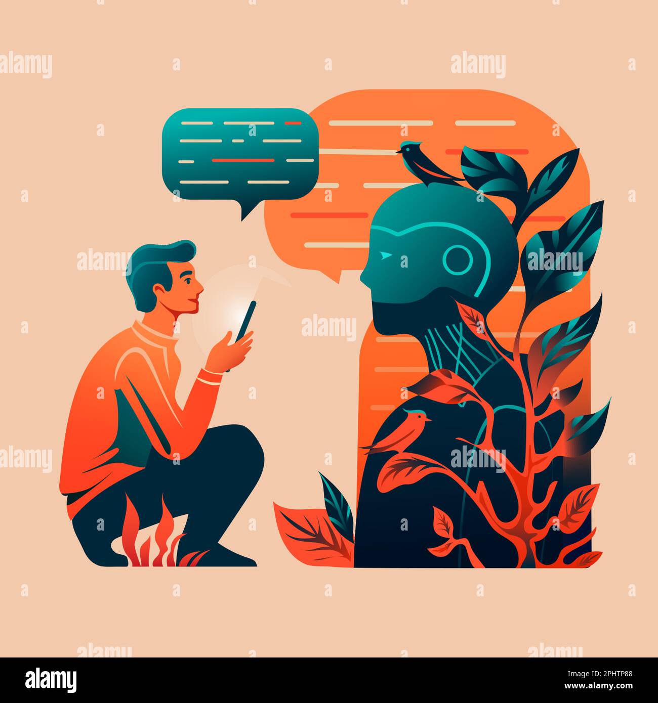 Man communicating with robot. man communicating with artificial ...