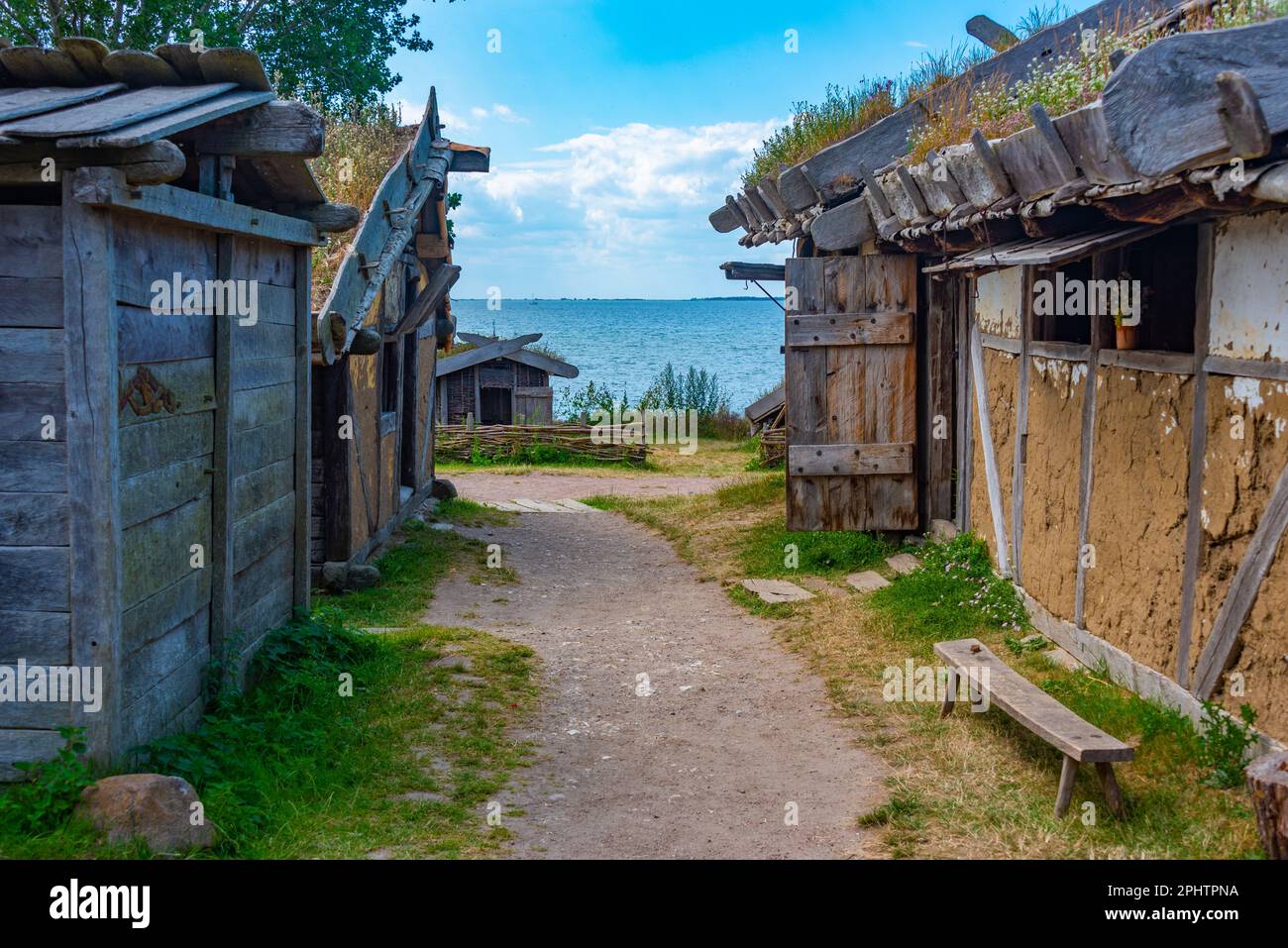 Wooden huts at Foteviken viking museum in Sweden Stock Photo - Alamy