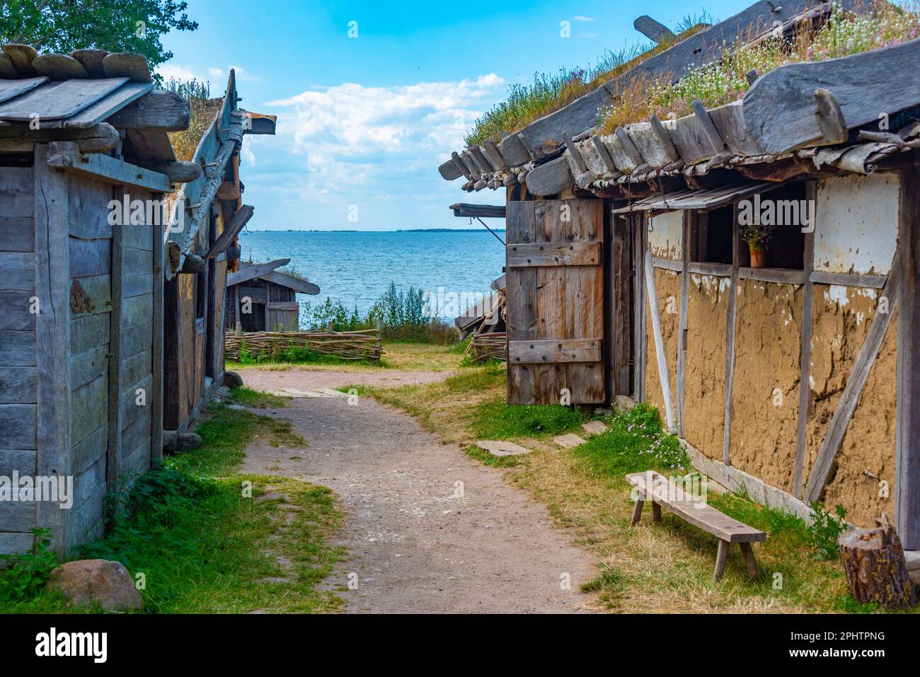 Wooden huts at Foteviken viking museum in Sweden Stock Photo - Alamy