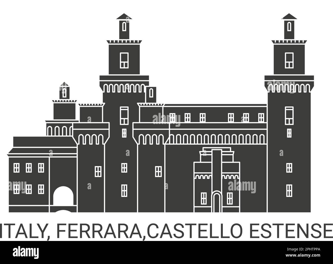 Italy, Ferrara,Castello Estense, travel landmark vector illustration ...