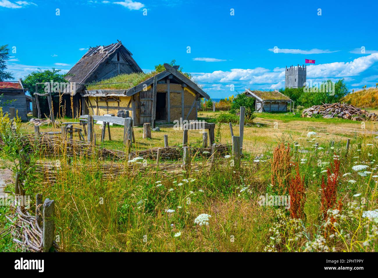 Wooden huts at Foteviken viking museum in Sweden Stock Photo - Alamy