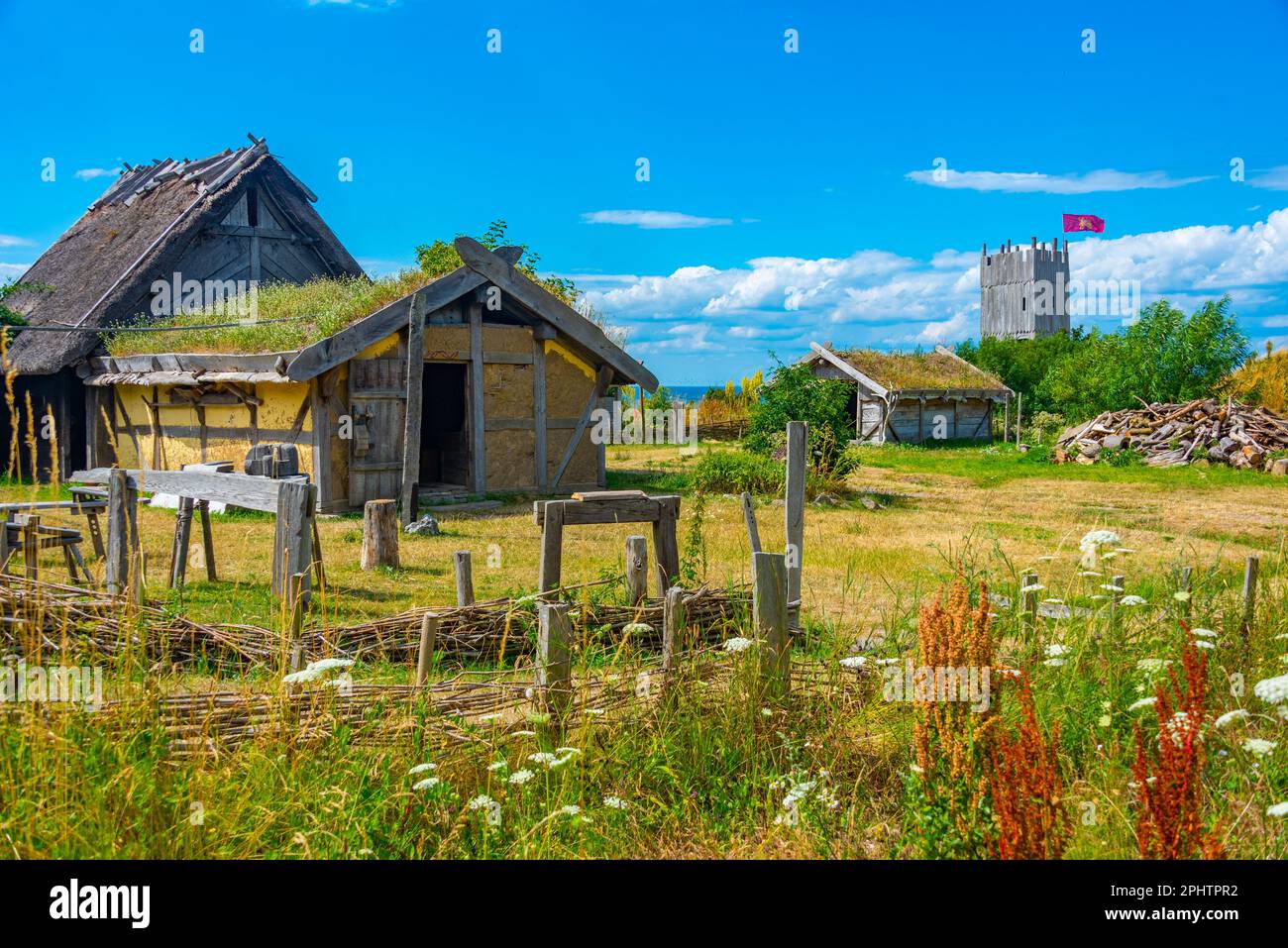 Wooden huts at Foteviken viking museum in Sweden Stock Photo - Alamy