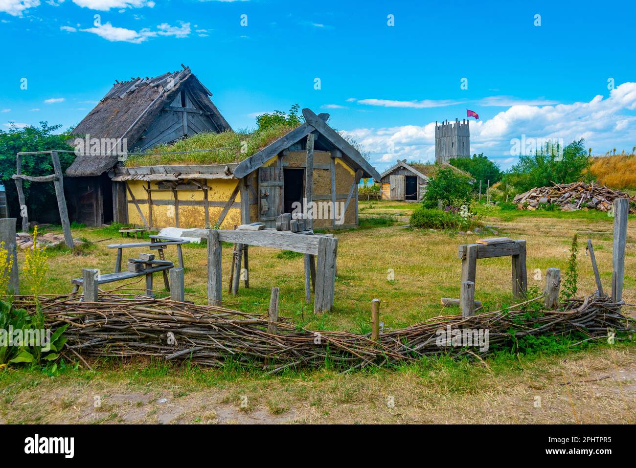 Wooden huts at Foteviken viking museum in Sweden Stock Photo - Alamy