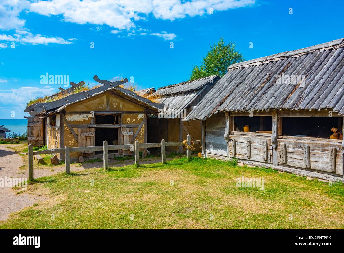 Wooden huts at Foteviken viking museum in Sweden Stock Photo - Alamy