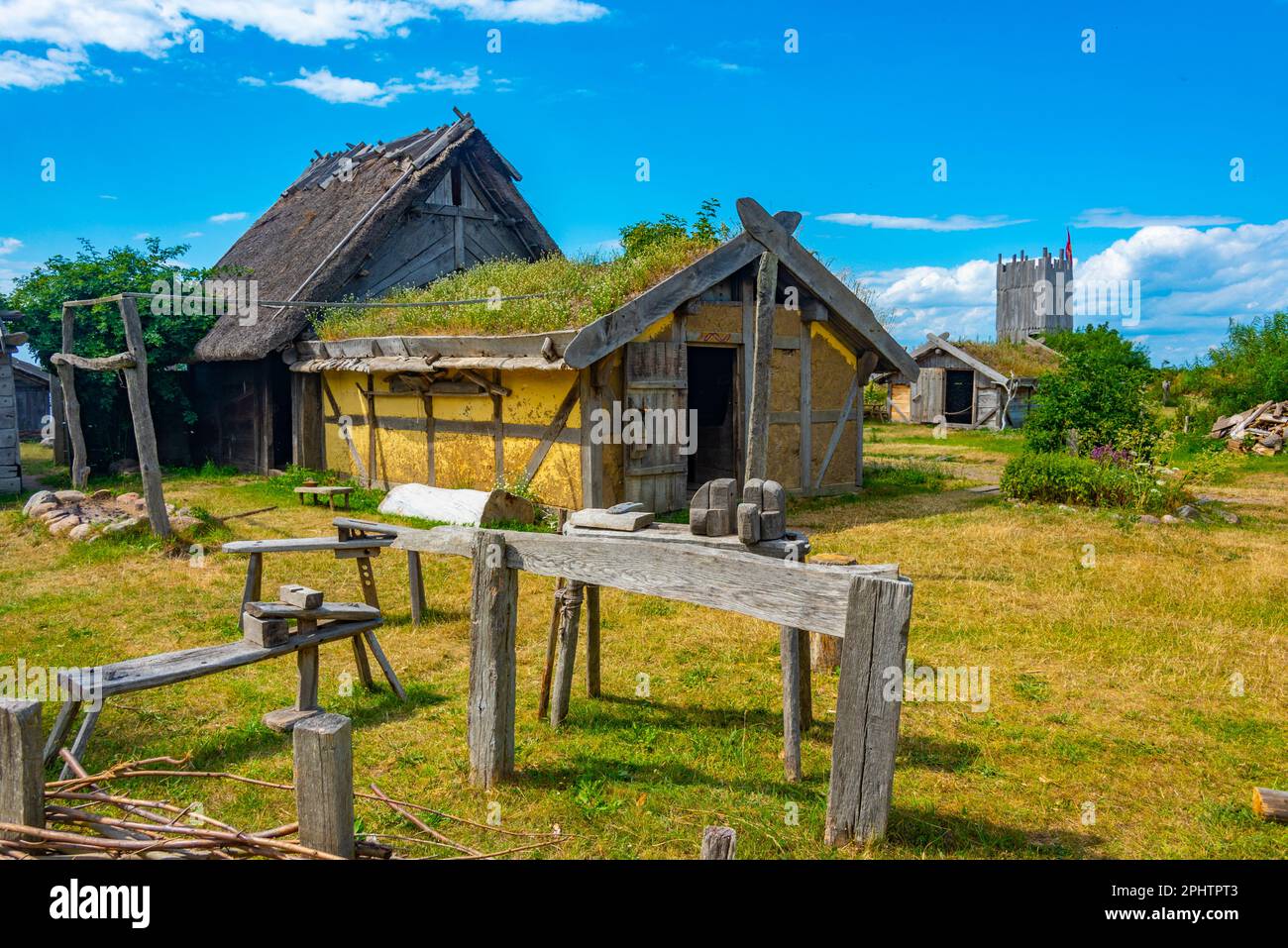 Wooden huts at Foteviken viking museum in Sweden Stock Photo - Alamy