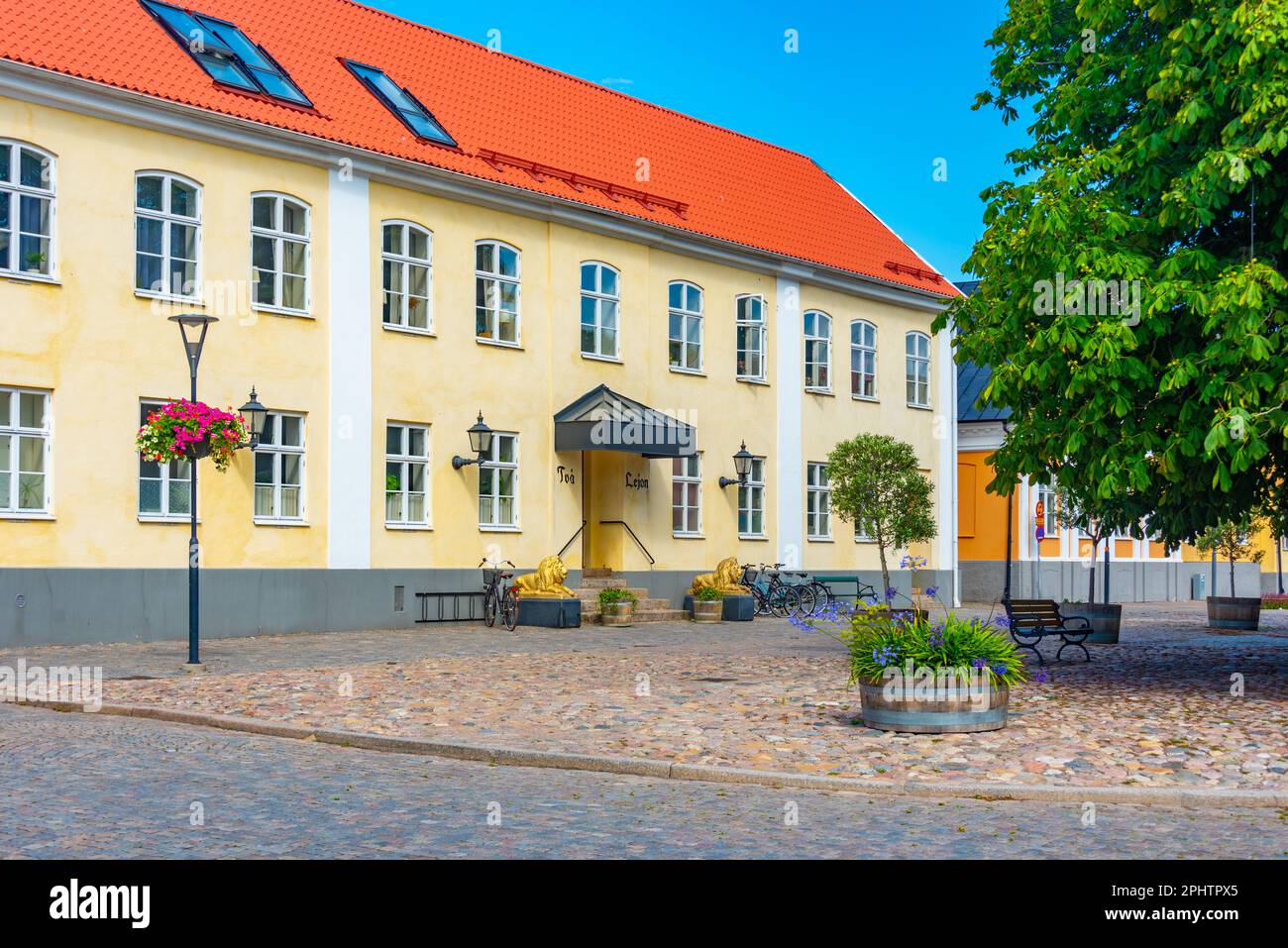 Traditional colorful street in Swedish town Trelleborg Stock Photo - Alamy
