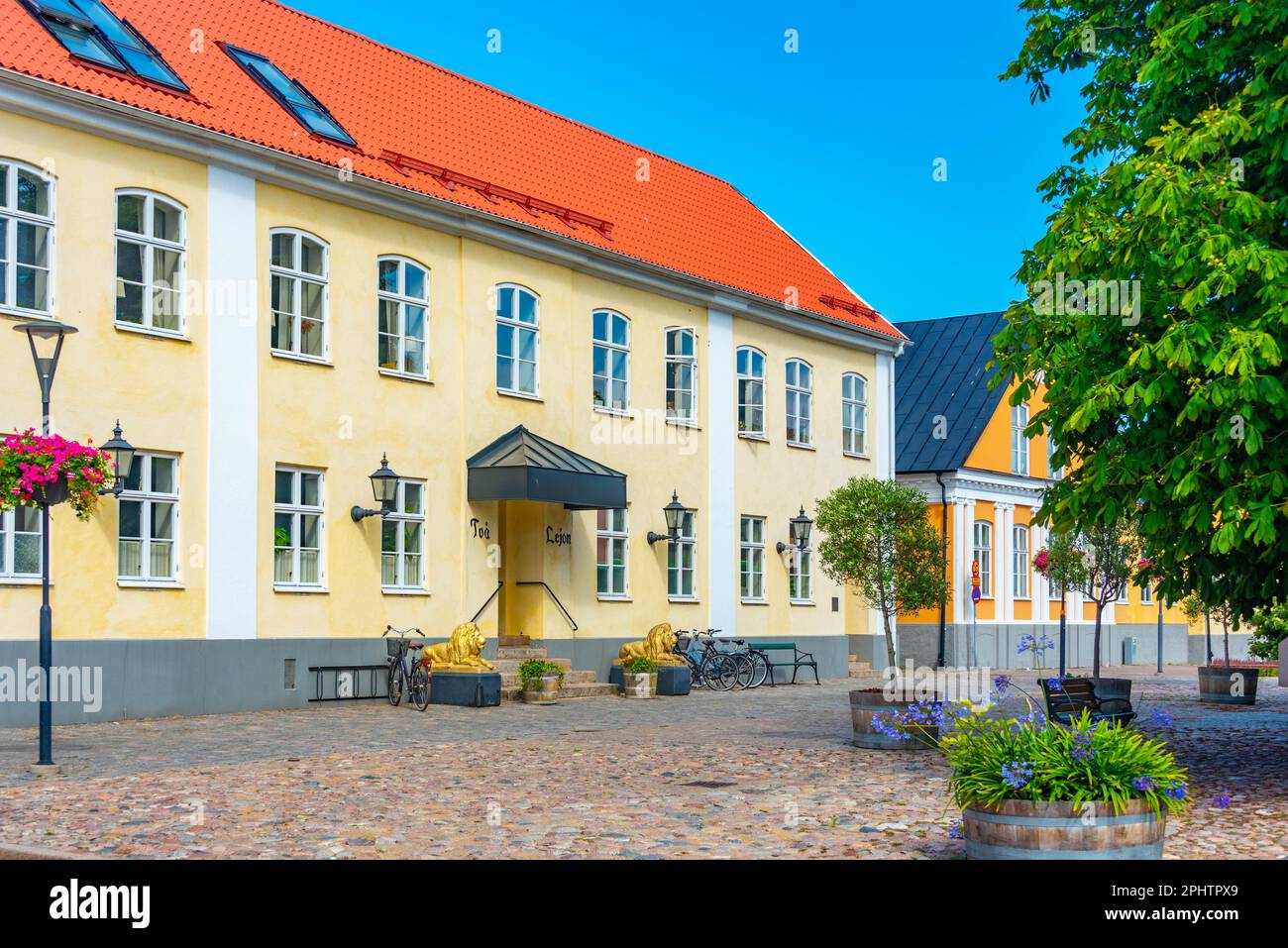 Traditional colorful street in Swedish town Trelleborg Stock Photo - Alamy
