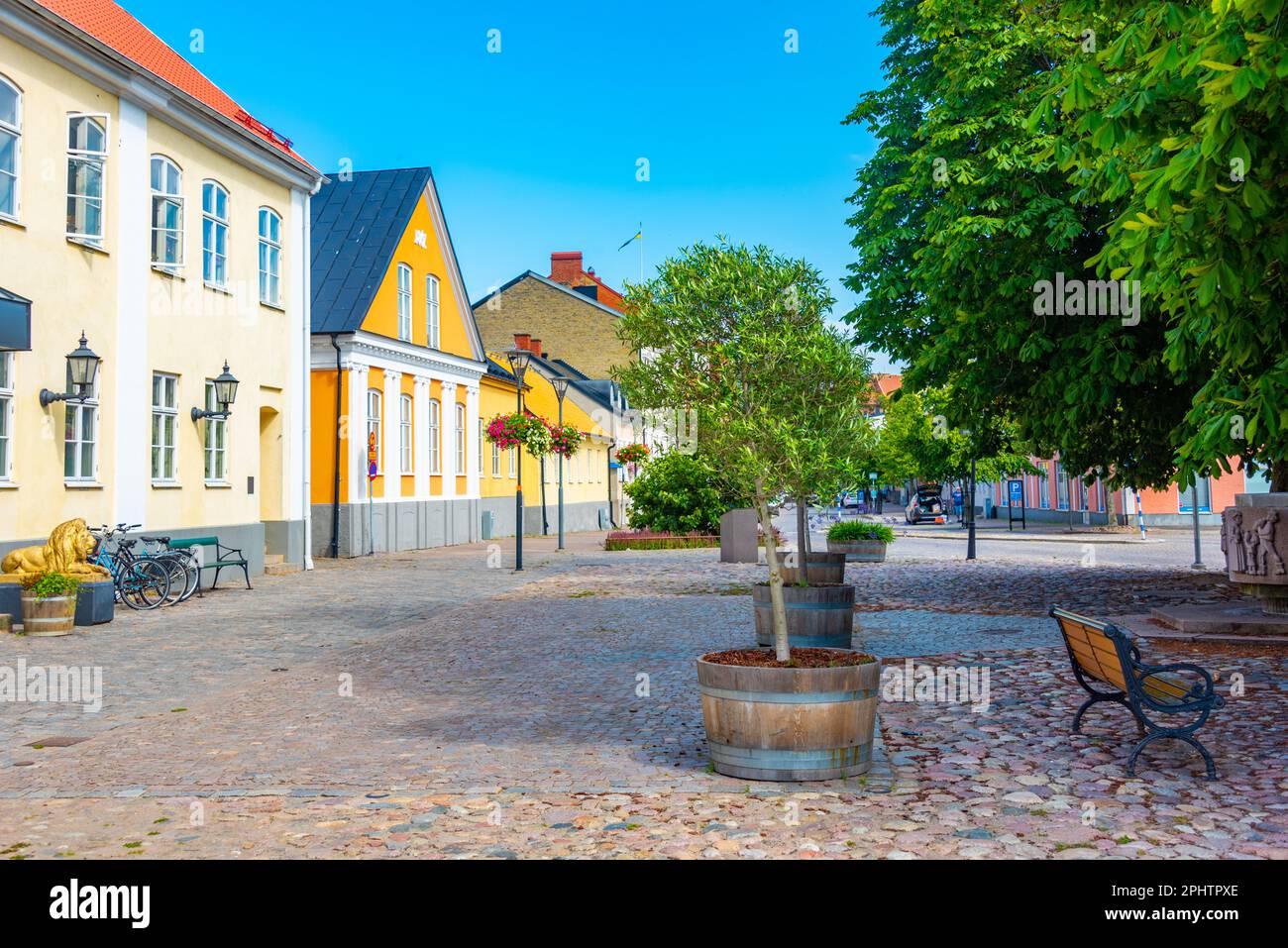 Traditional colorful street in Swedish town Trelleborg Stock Photo - Alamy