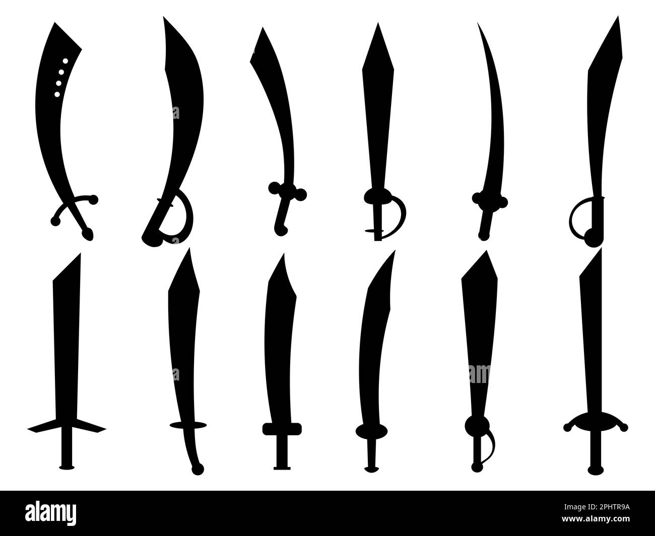 Black curved swords set isolated on white background. Swords ...