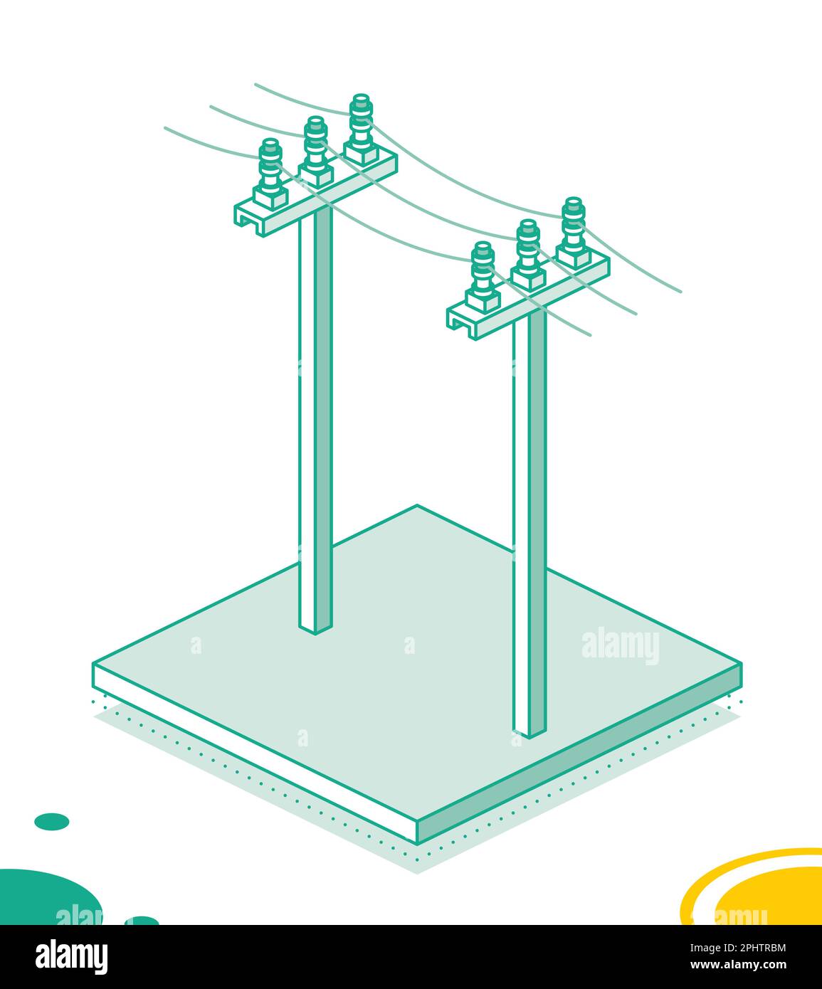 Isometric Electric Poles Supporting High Voltage Power Line. Vector ...