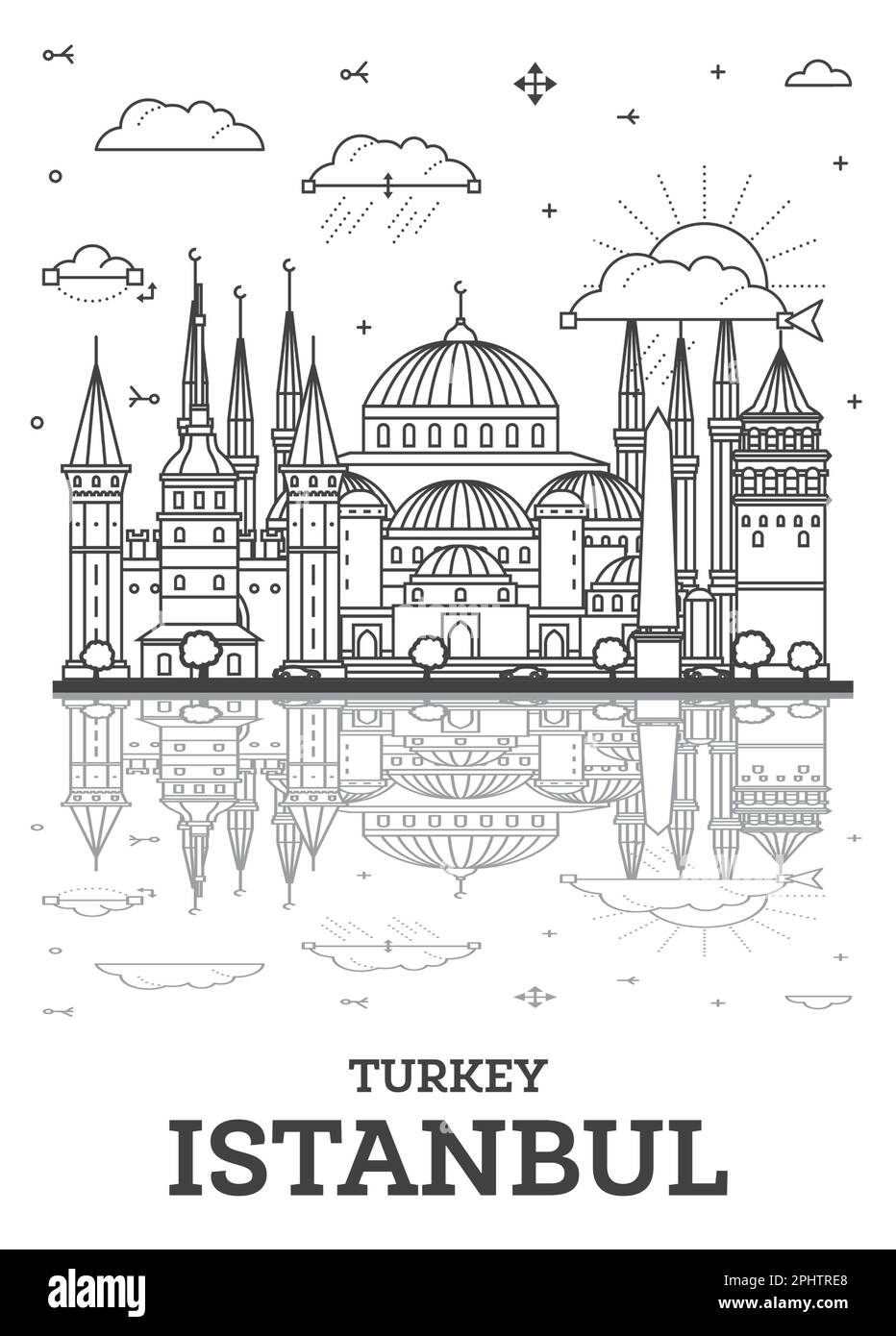 Outline Istanbul Turkey City Skyline with Historic Buildings and ...
