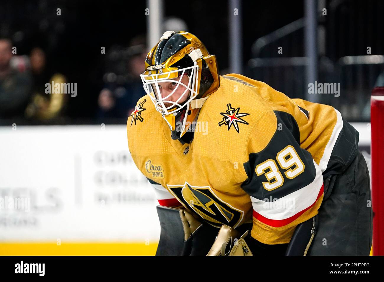 Vegas Golden Knights goaltender Laurent Brossoit (39) plays during an ...