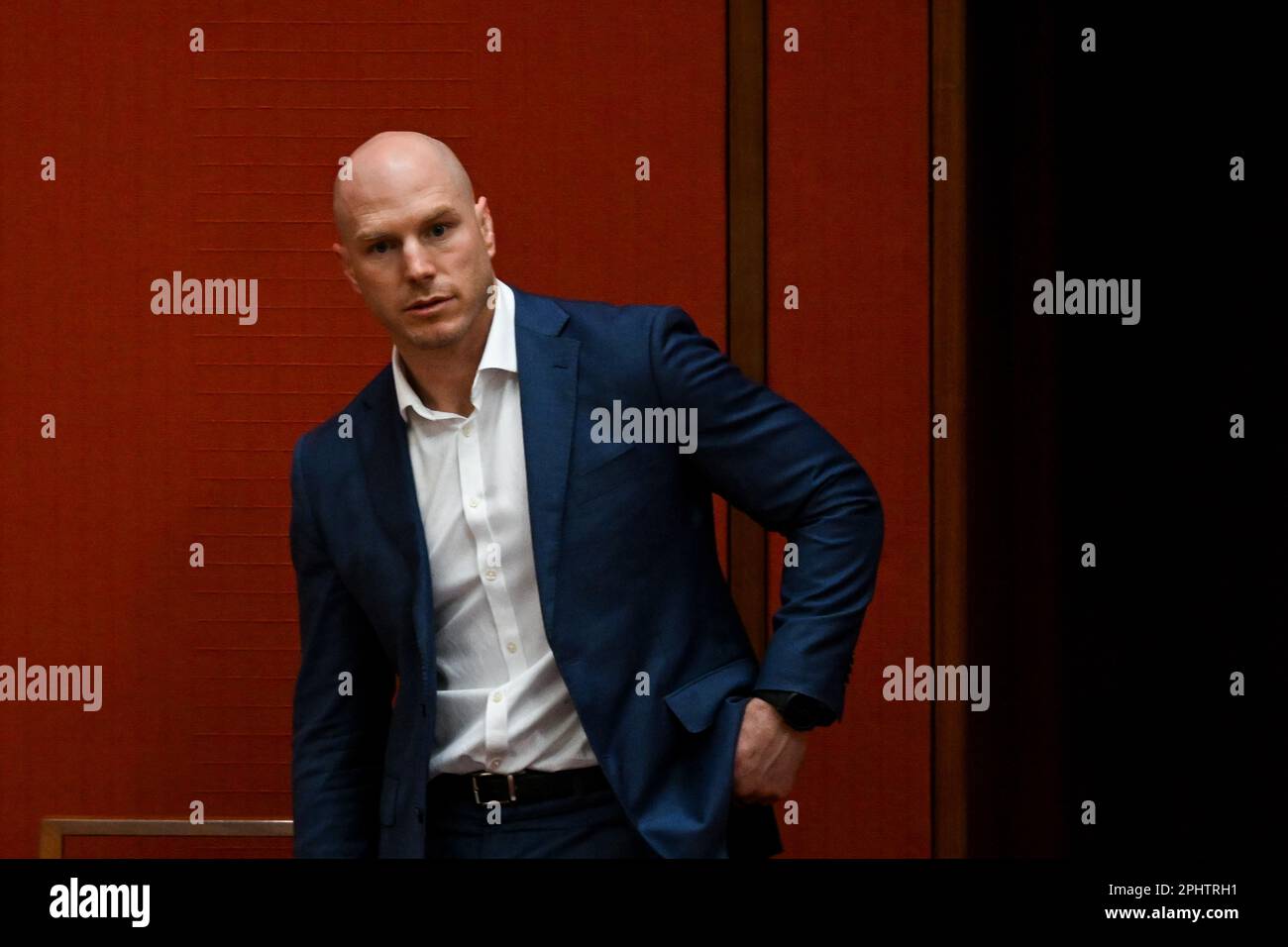 Independent Senator for the ACT David Pocock reacts during debate in ...