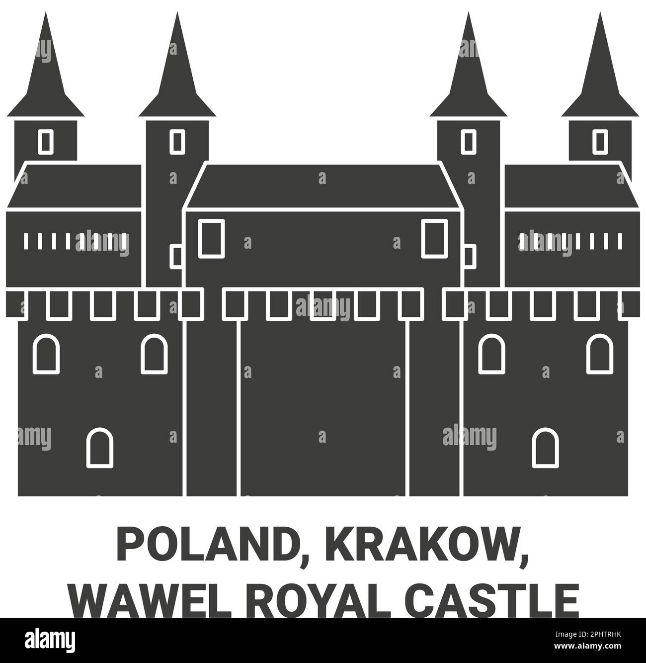 Poland, Krakow, Wawel Royal Castle travel landmark vector illustration ...