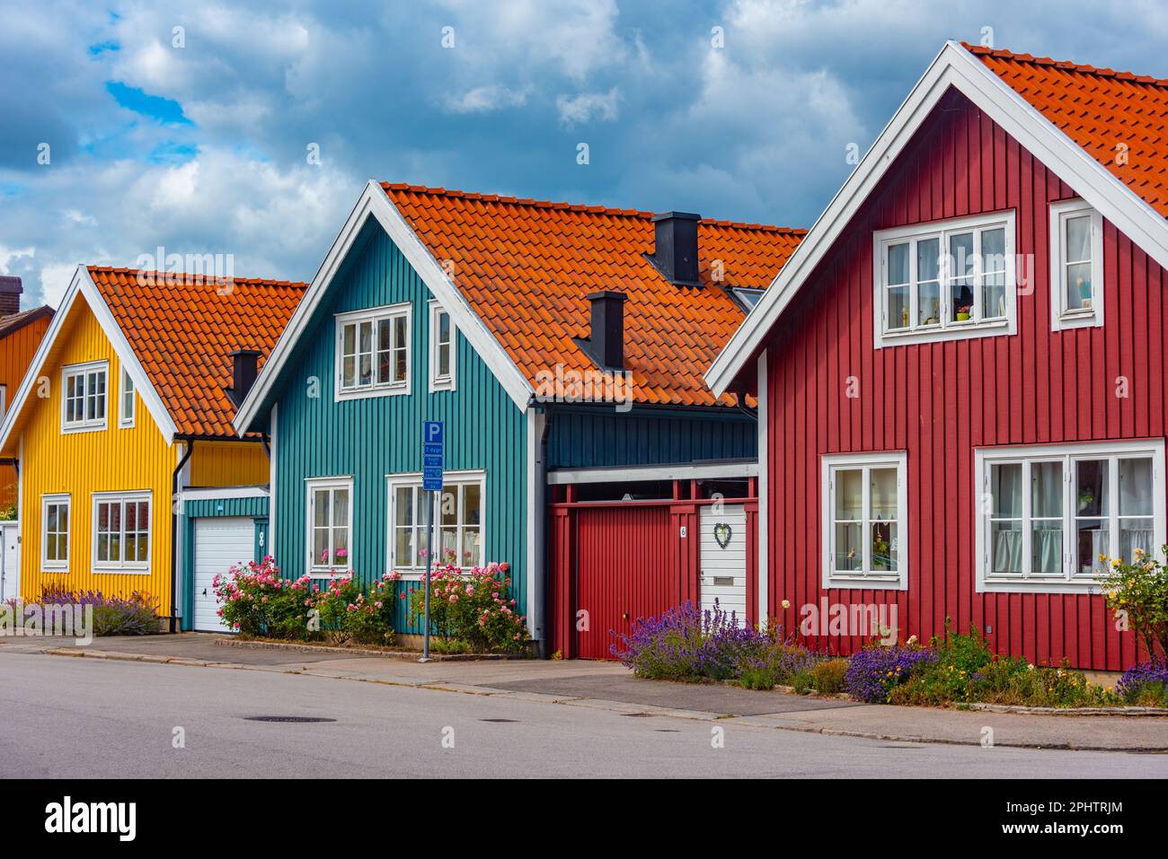 Colorful timber houses in Swedish town Karlskrona Stock Photo - Alamy