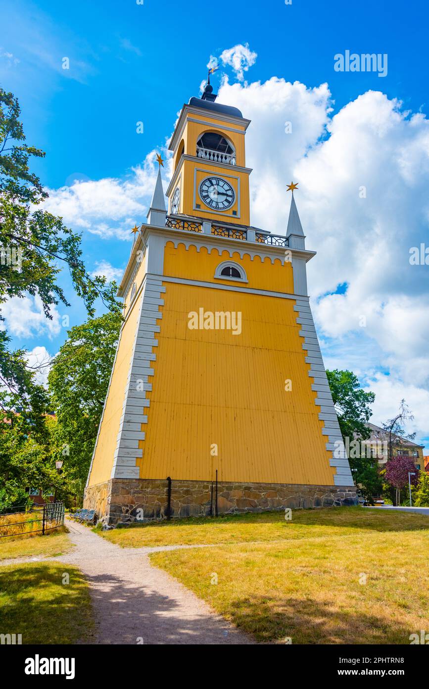 Yellow clock tower in Karlskrona, Sweden Stock Photo - Alamy