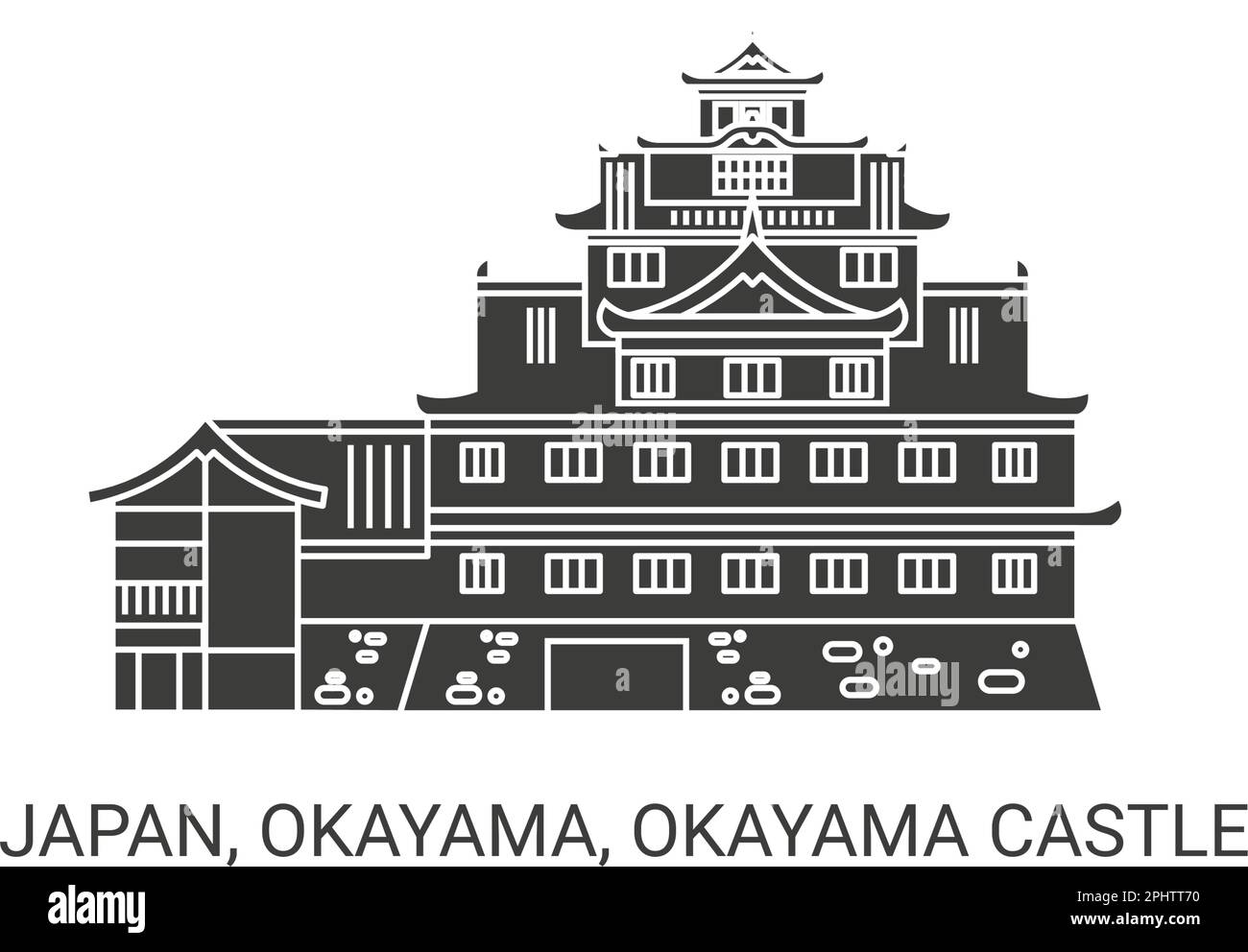Japan, Okayama, Okayama Castle travel landmark vector illustration ...