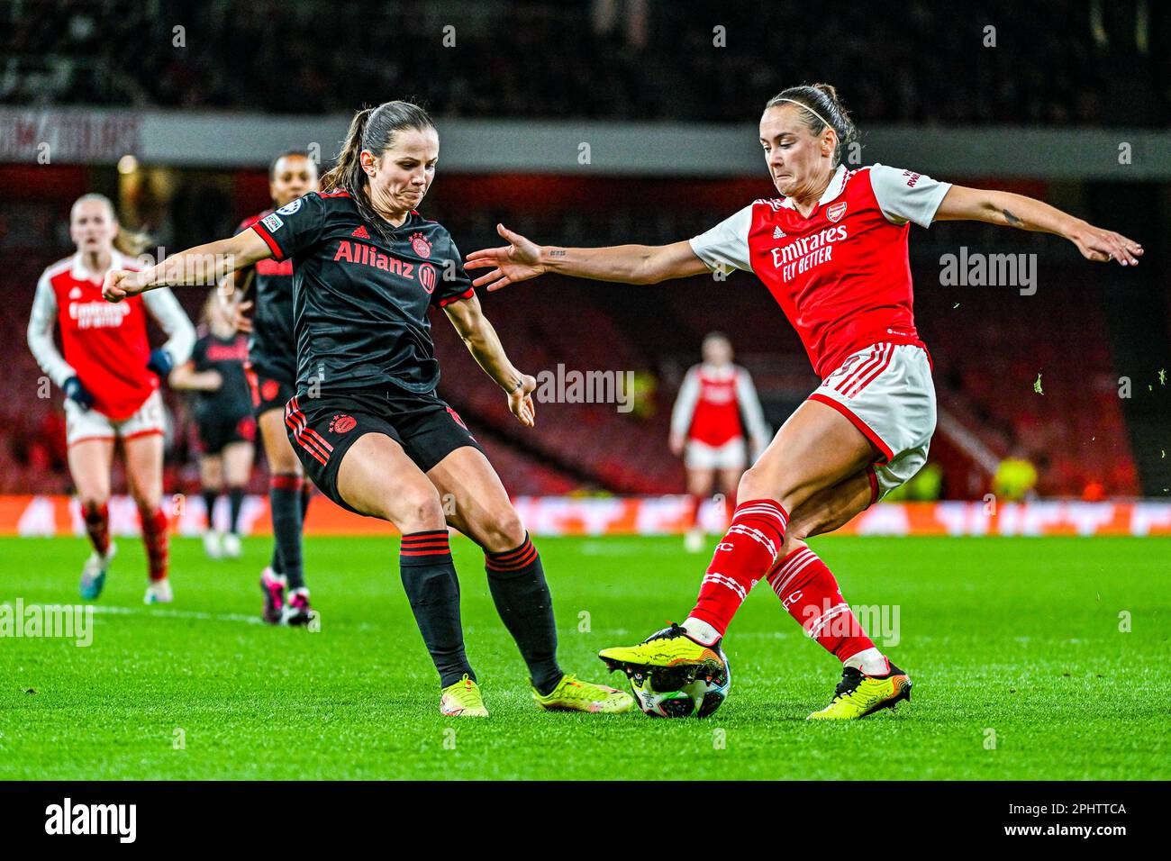 Tuva Hansen (6) of Bayern and Caitlin Foord (19) of Arsenal pictured ...
