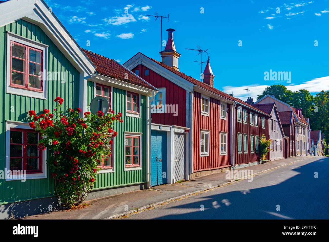 Colorful timber houses in Swedish town Kalmar Stock Photo - Alamy