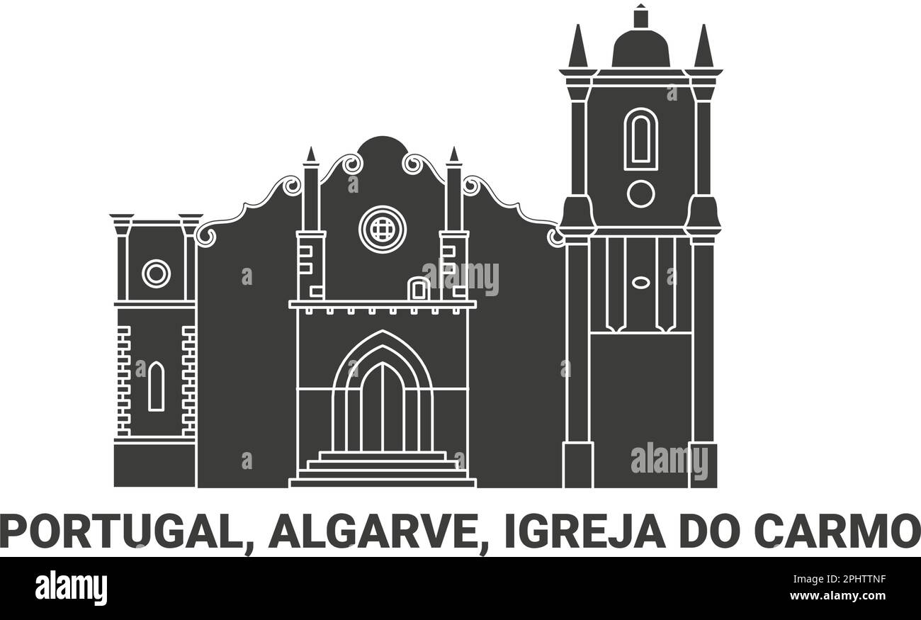 Portugal, Algarve, Igreja Do Carmo, travel landmark vector illustration ...