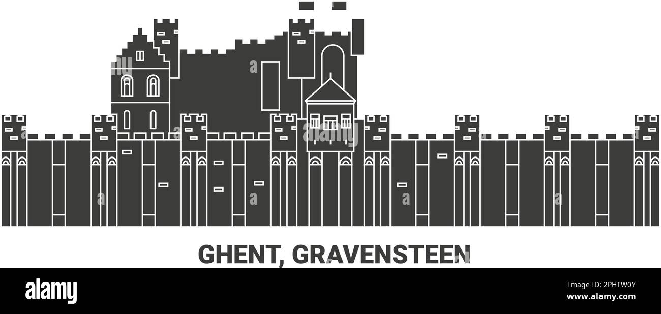 Belgium, Ghent, Gravensteen, travel landmark vector illustration Stock ...