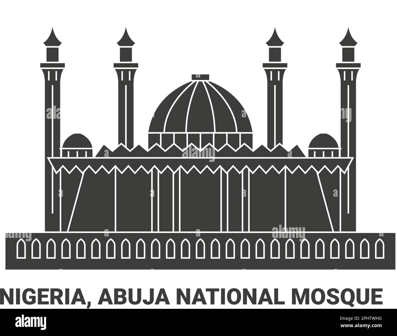 Nigeria, Abuja National Mosque, travel landmark vector illustration ...
