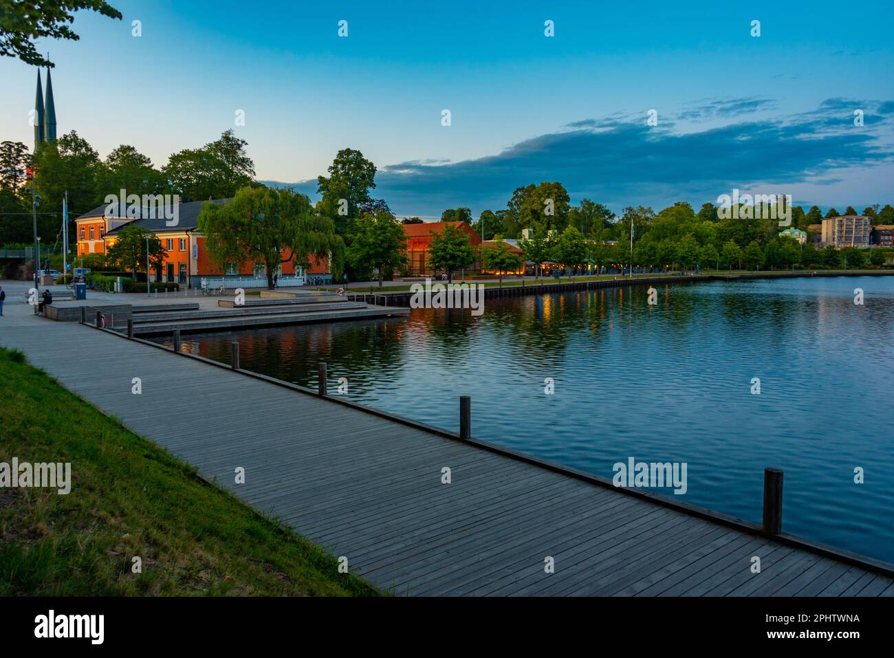 Lakeside promenade in Swedish town Vaxjö Stock Photo - Alamy