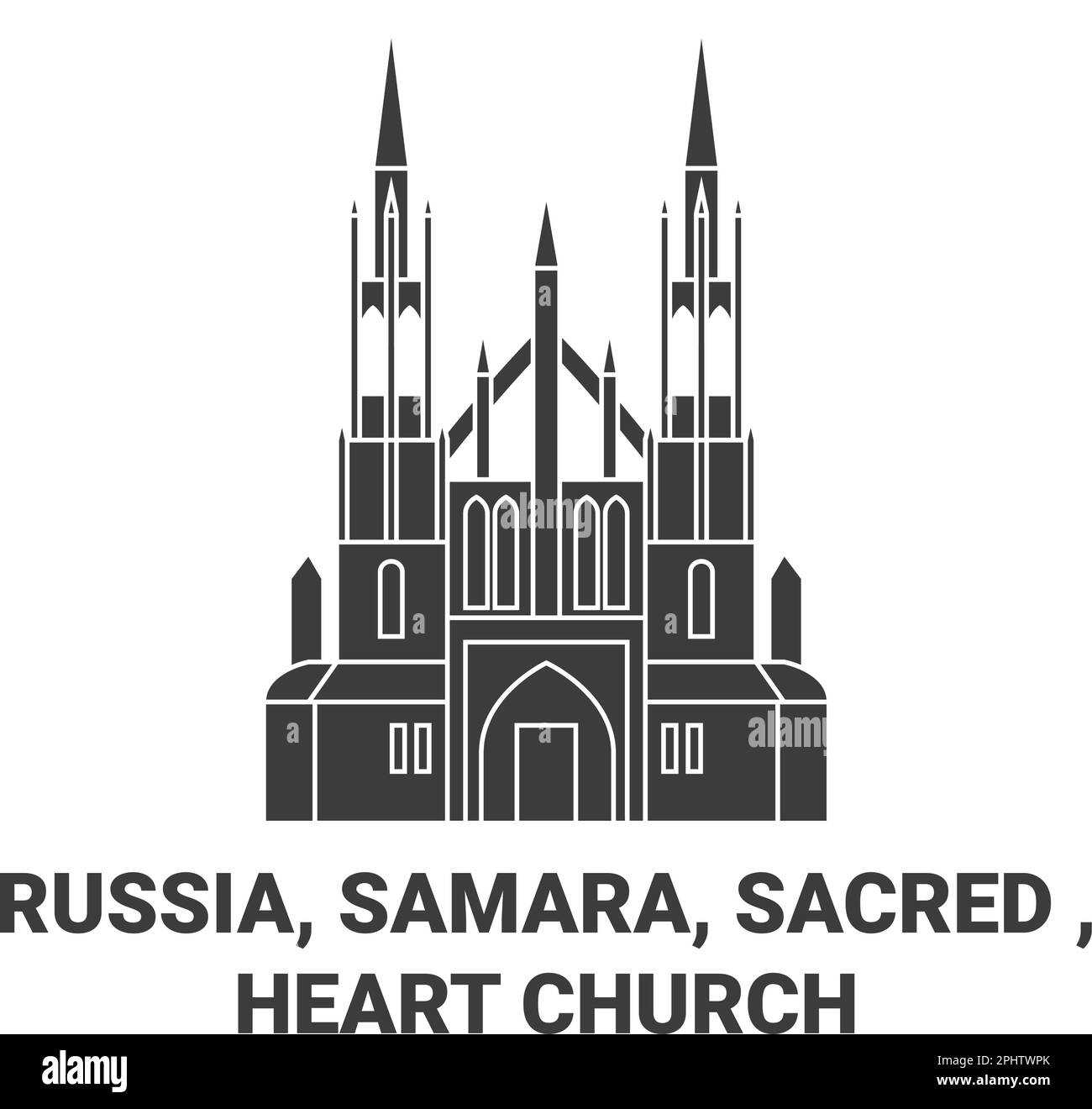 Russia, Samara, Sacred , Heart Church travel landmark vector ...