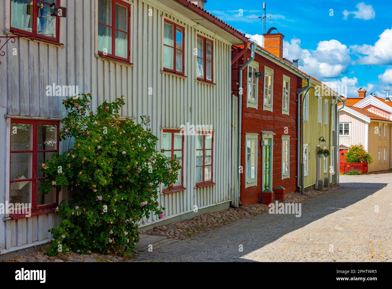 Colorful houses in Swedish town Eksjö Stock Photo - Alamy