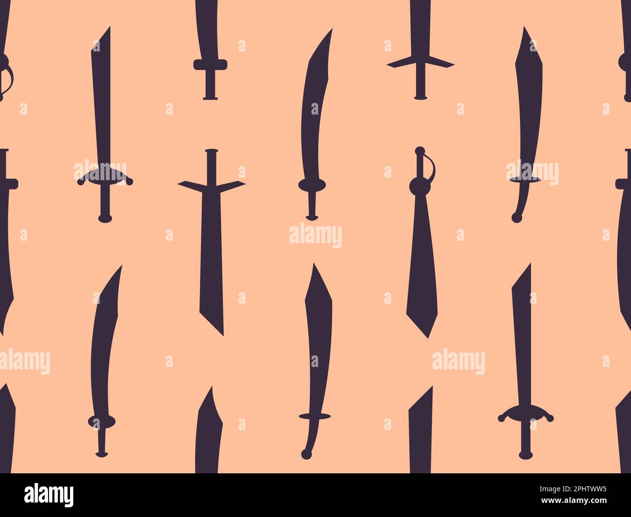 Curved swords seamless pattern. Swords silhouettes. Weapons of the ...