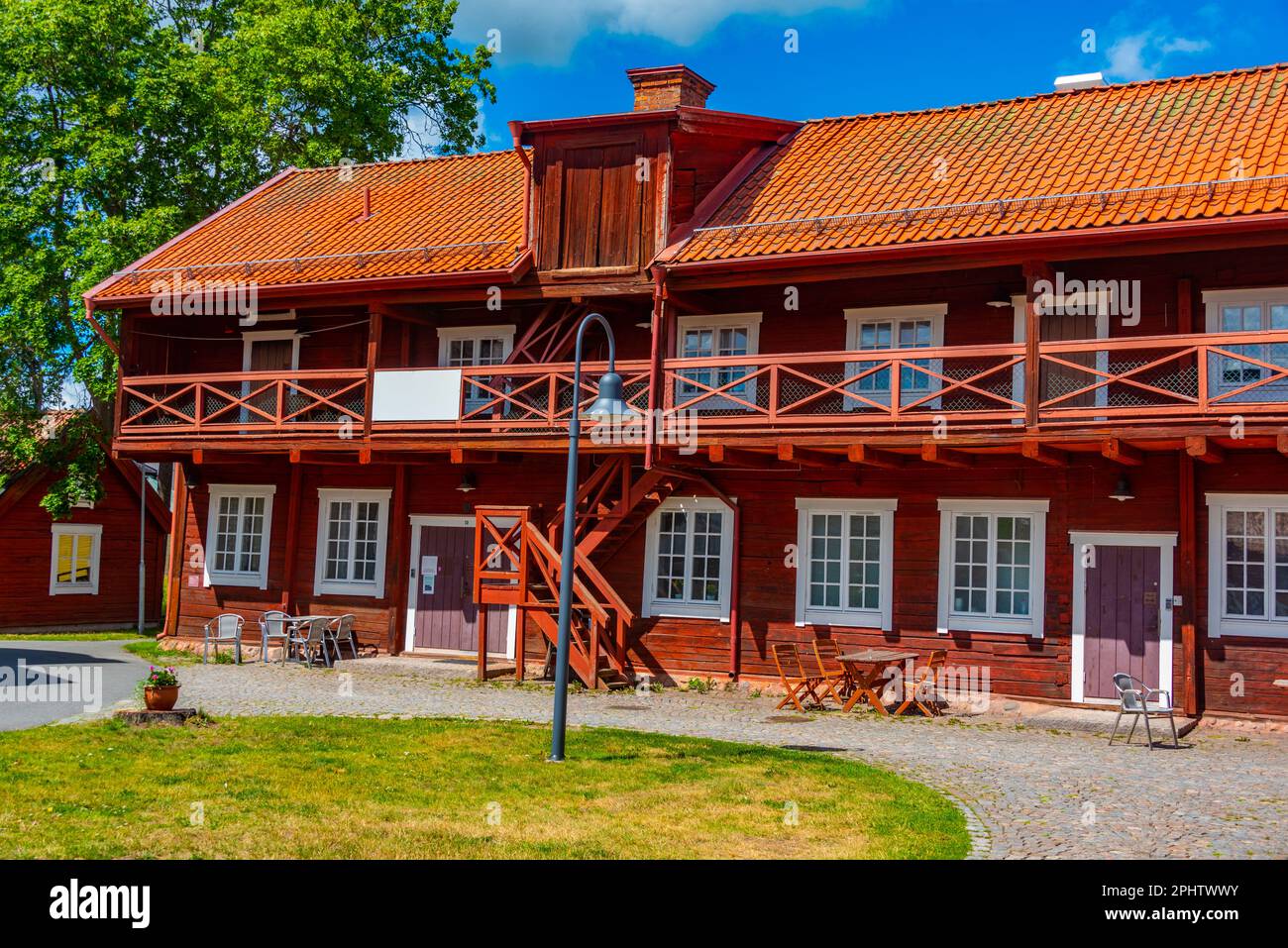 Colorful timber houses in Swedish town Eksjö Stock Photo - Alamy