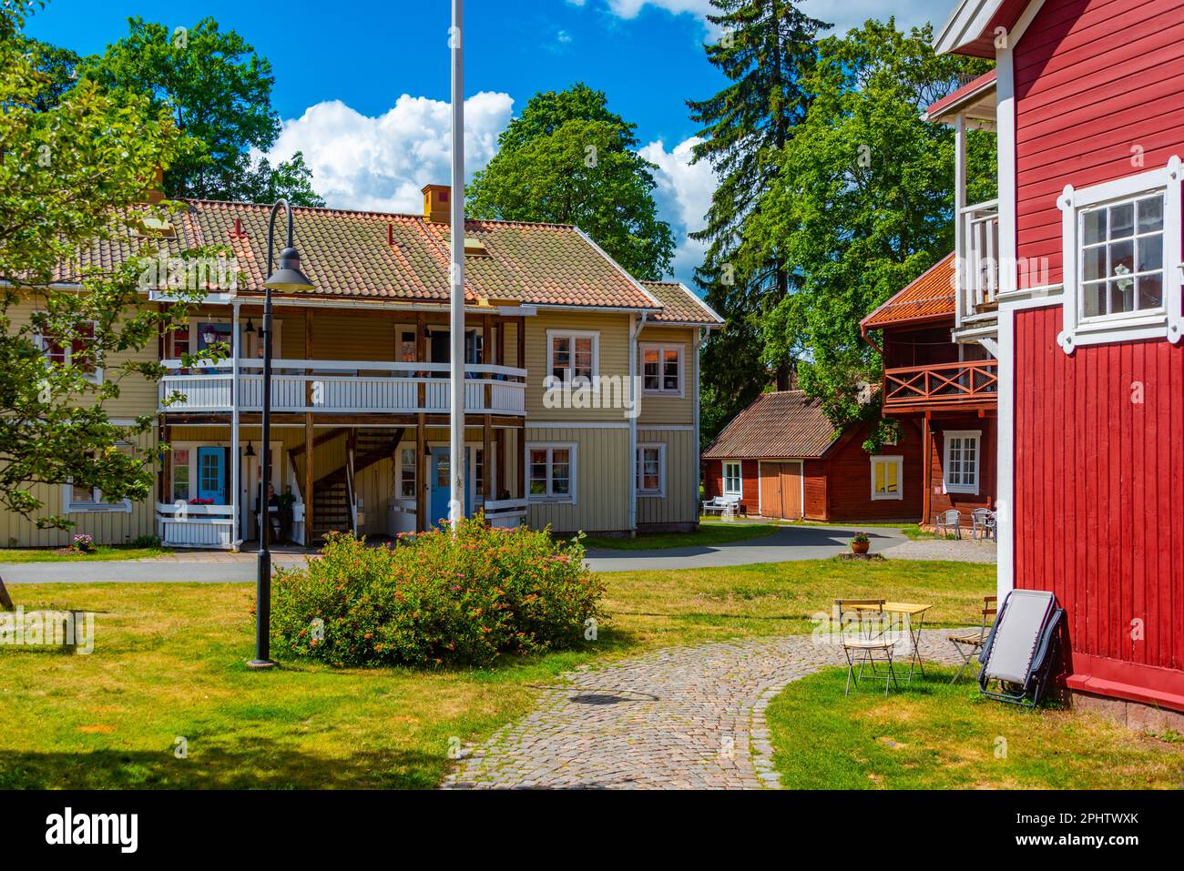 Colorful timber houses in Swedish town Eksjö Stock Photo - Alamy