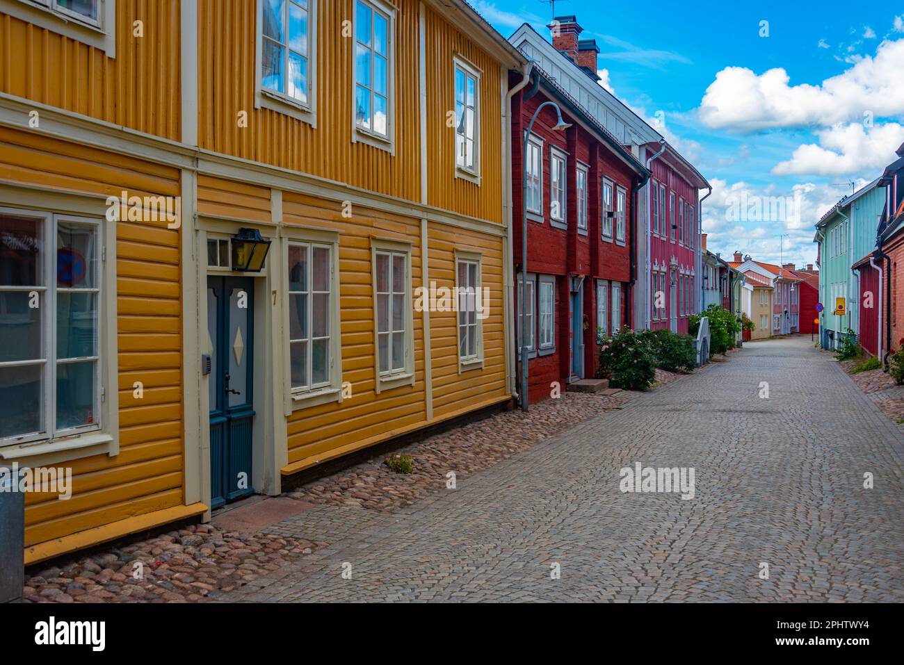 Colorful timber houses in Swedish town Eksjö Stock Photo - Alamy