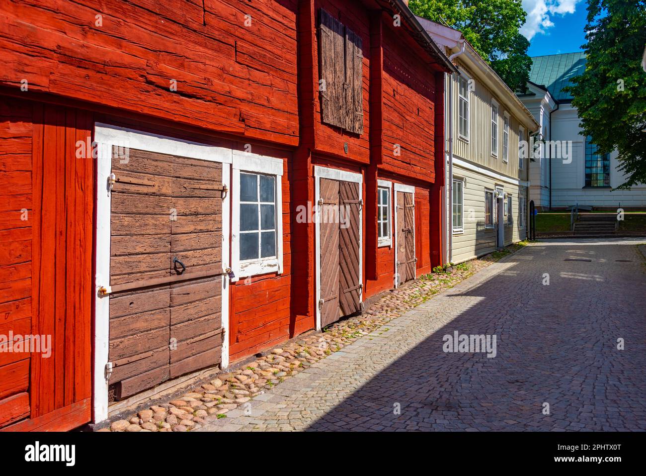 Colorful timber houses in Swedish town Eksjö Stock Photo - Alamy